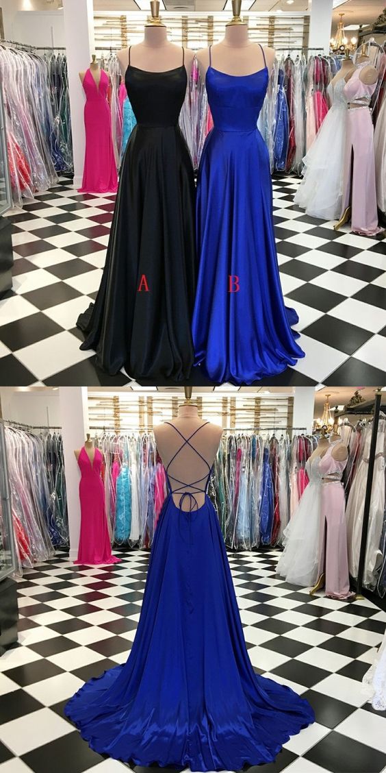 A-line Spaghetti Straps Prom Dresses,sweep Train Black Prom Dress ...